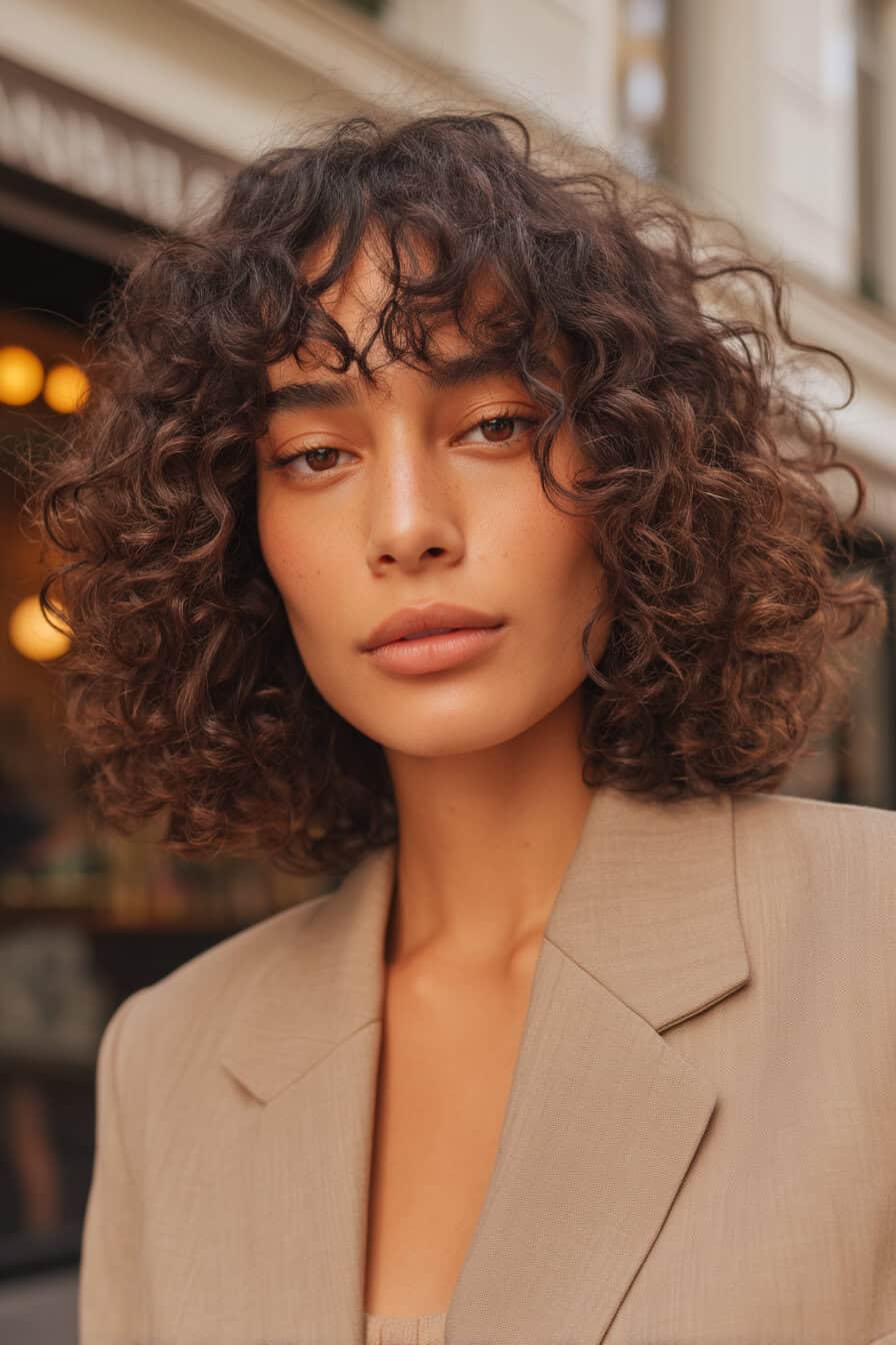 Elegantes Locken Frisur Mittellanges Haar Ebenbild