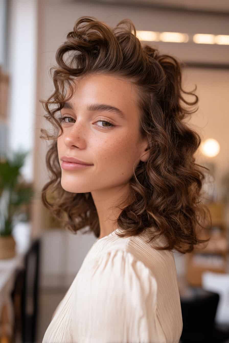 Elegantes Locken Frisur Mittellanges Haar Ebenbild